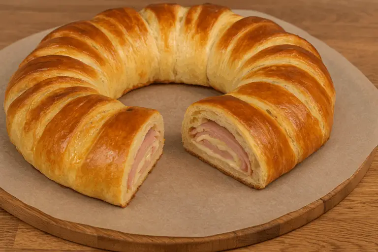 Cómo hacer una rosca rellena de jamón y queso. - Comidas argentinas